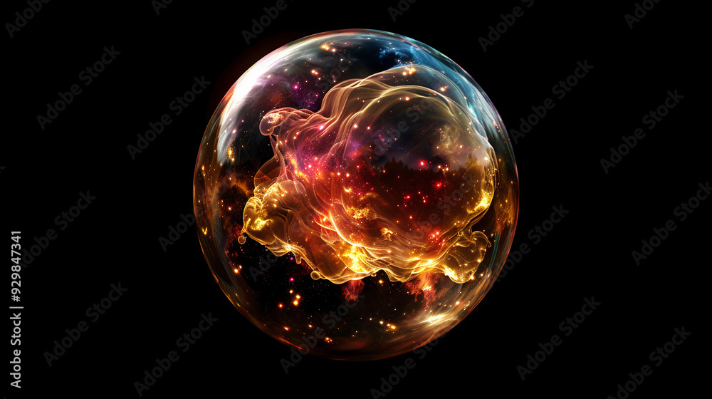 3D Spectacular cosmic cloud explosion within transparent sphere with ...