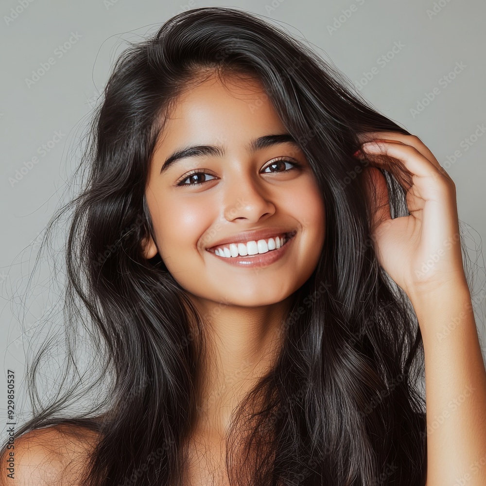 Beautiful Modern Indian Girl in Plain Top Touching Her Luscious Hair ...