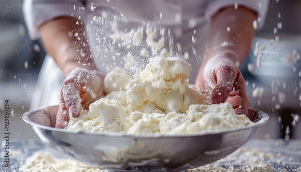 Mixing dough by hand to make sweet bread in a bakery. Stock Photo ...