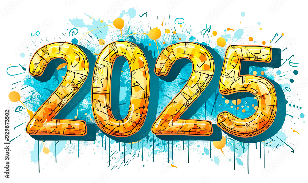 Cartoon style drawing of 2025 in yellow on transparent background Stock ...