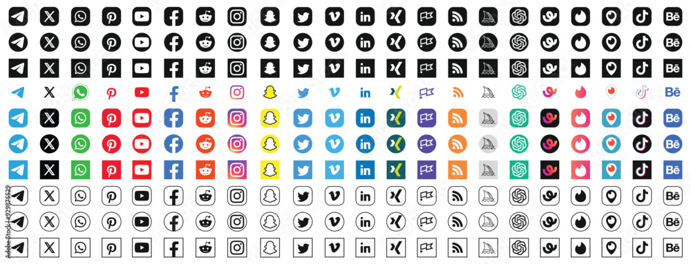 Social Media set logo and AI services, social media logo, facebook ...