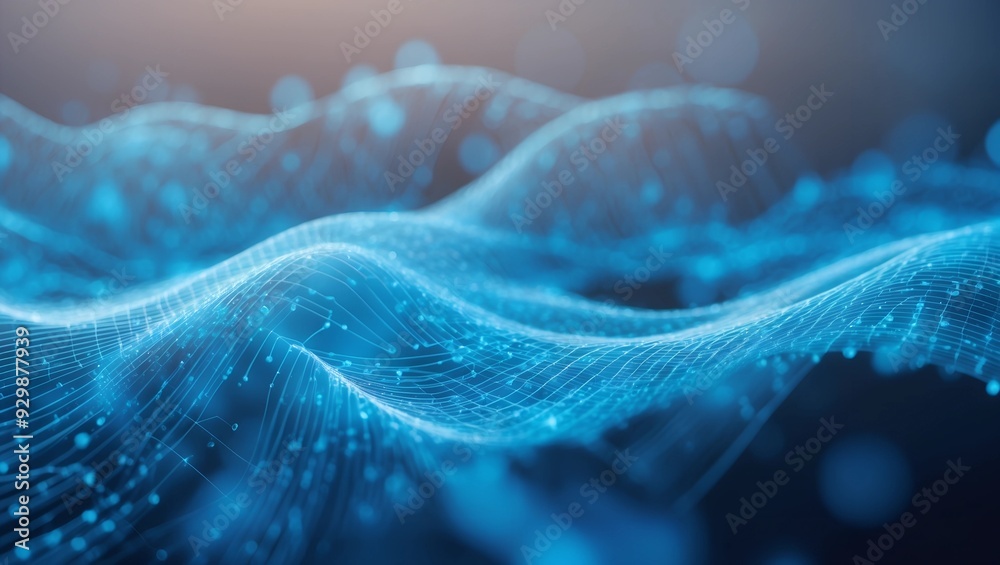 Abstract Blue Wave: A mesmerizing wave of connected particles, rendered ...