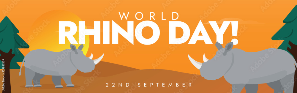 World Rhino Day. 22nd September Rhino day celebration cover banner with ...