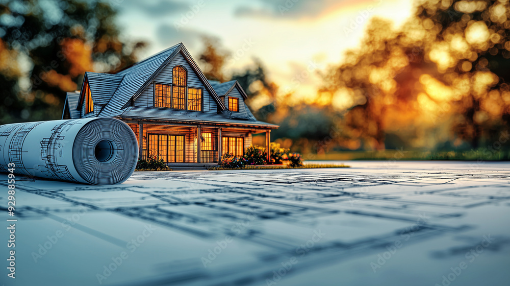 Architectural drawings neatly rolled up on blueprint paper, ready for ...