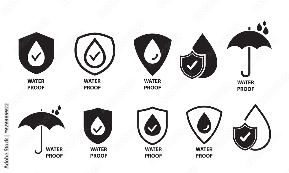 Waterproof icons Water Proof symbol Collection of water resistant signs ...
