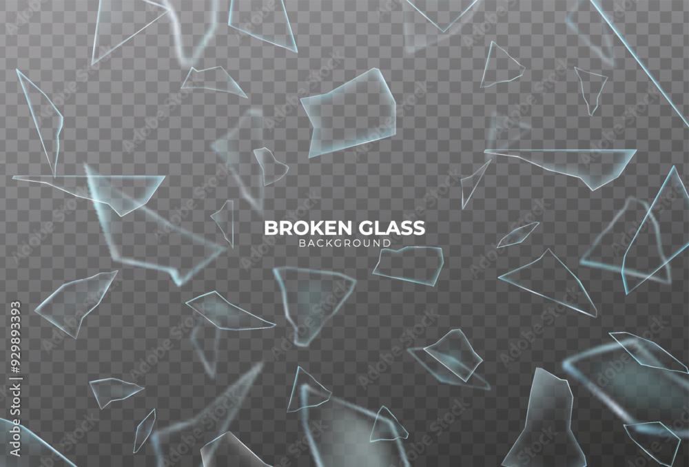 Broken glass shatter and piece. Realistic vector illustration set of ...