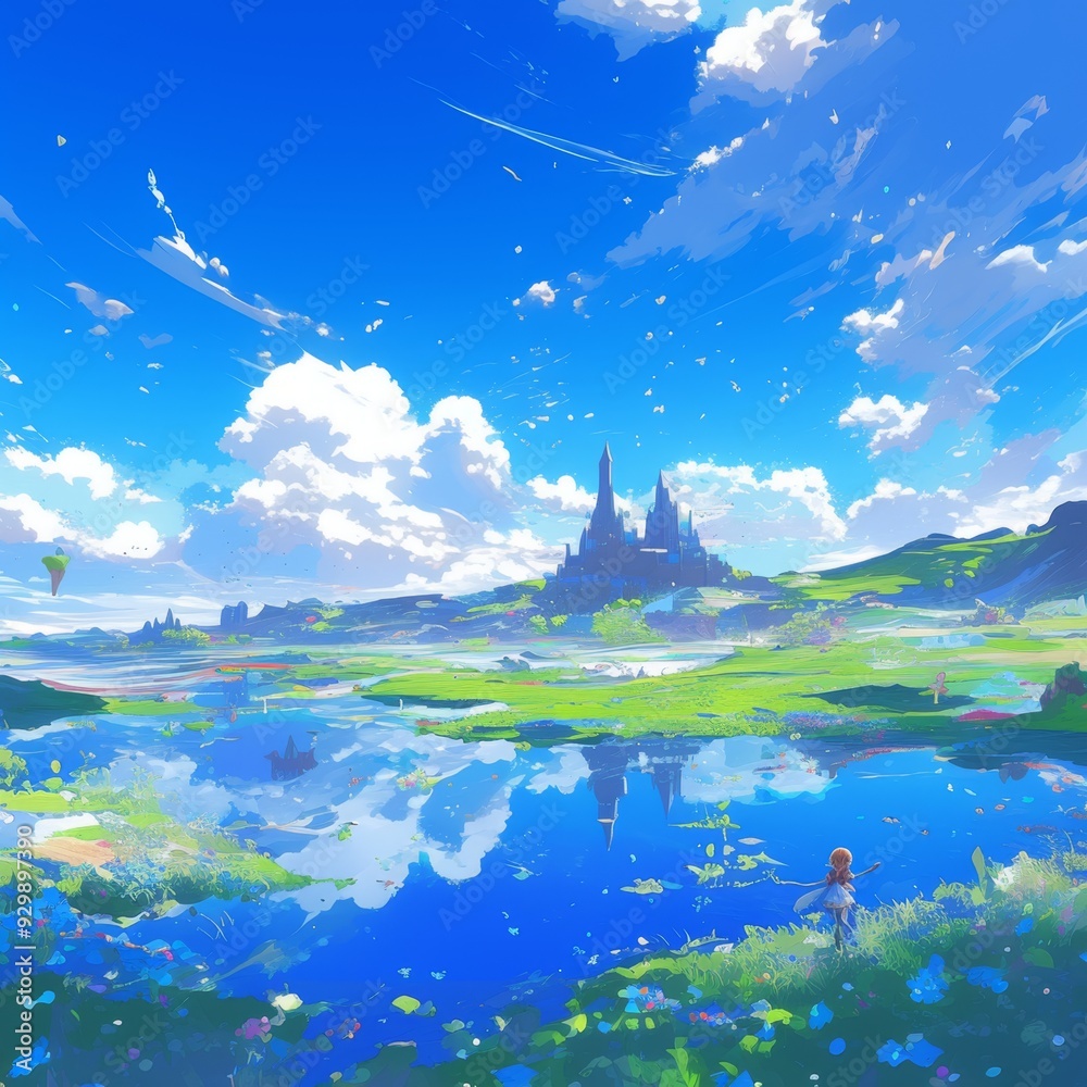 Dreamy Blue Fantasy Realm: Creative Abstract Illustration for UI Design ...