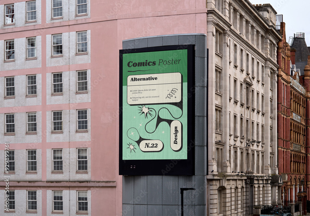 Mockup Of Customizable Vertical Sign On Building Stock Template | Adobe ...