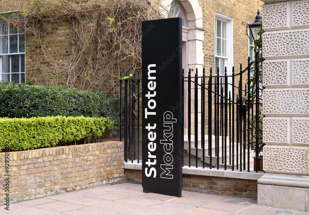 Mockup Of Customized Vertical Sign By Railings Stock Template | Adobe Stock