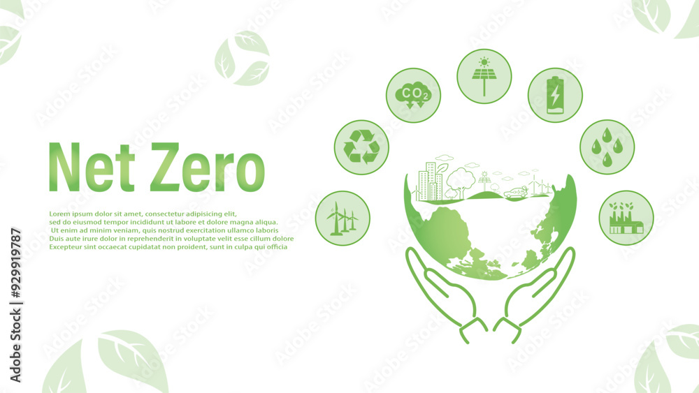Banner Net Zero. Zero emissions concept by 2050. Long-term strategy for ...