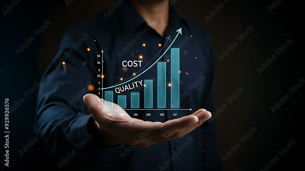Cost and quality control, Businessman touching with quality control growth graph and cost ...