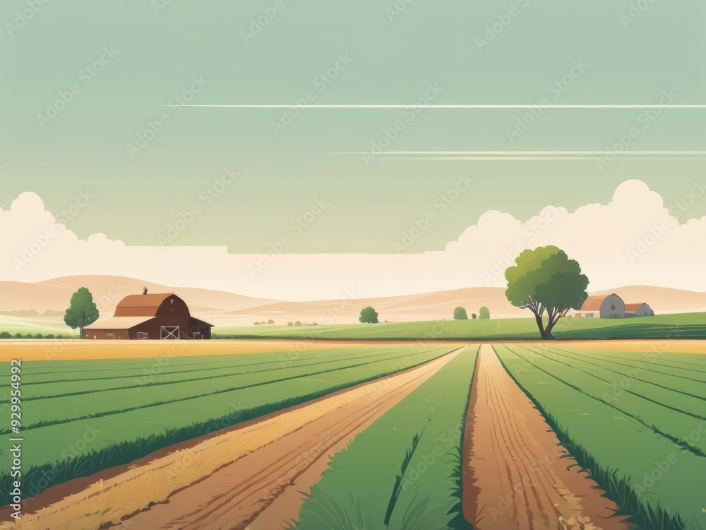 Peaceful Fields and Gentle Crops Under a Clear Sky in a Tranquil ...