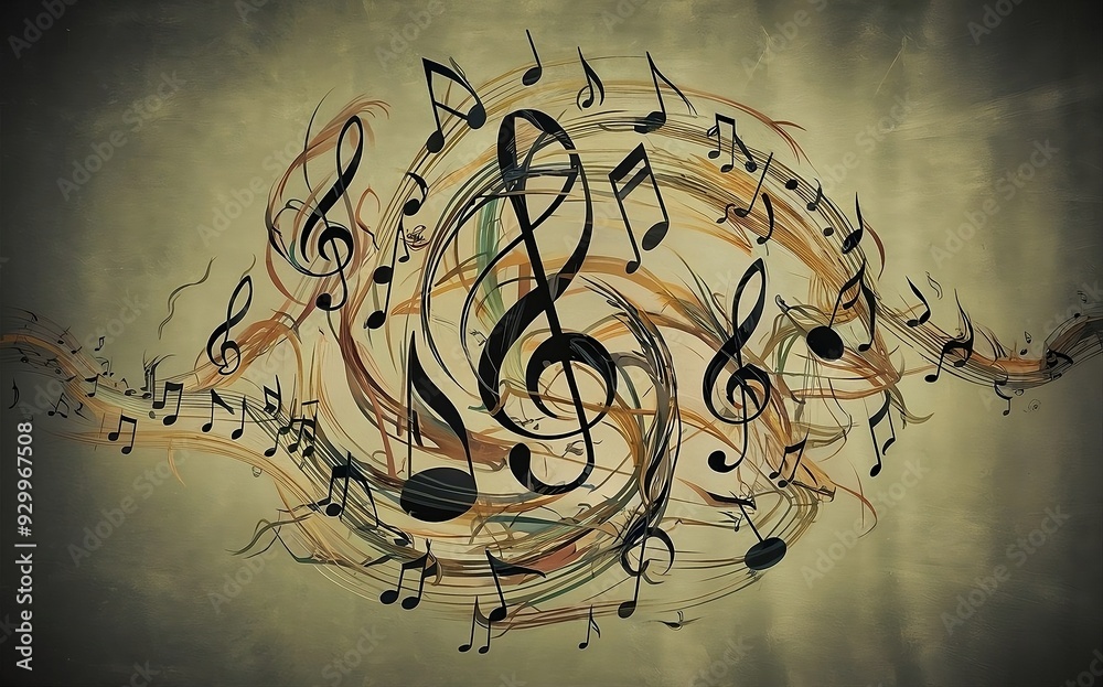 olorful Musical Notes Pattern on Sheet Music Background Stock ...