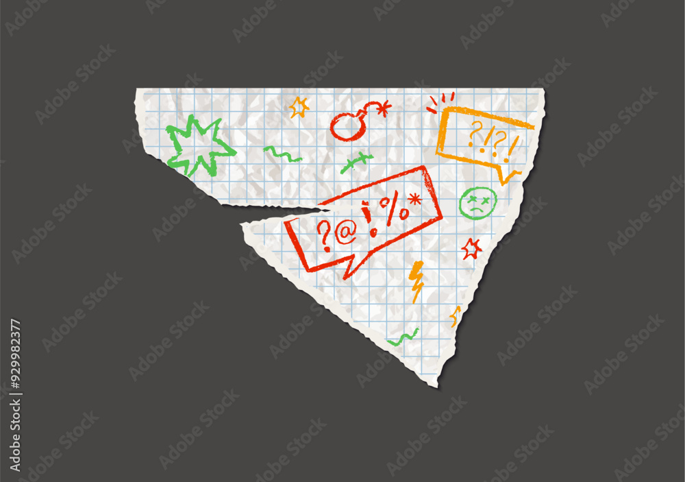 Piece of page with colorful swear symbols. Dialog text boxes written by ...