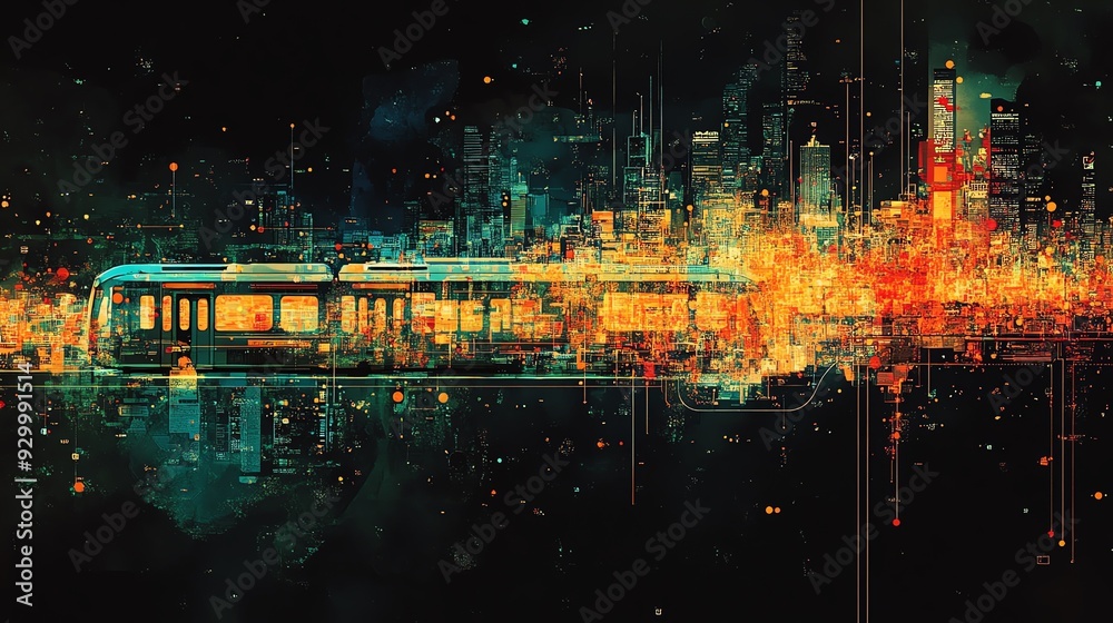 Artistic rendering of a bus route map, showing the distribution of ...