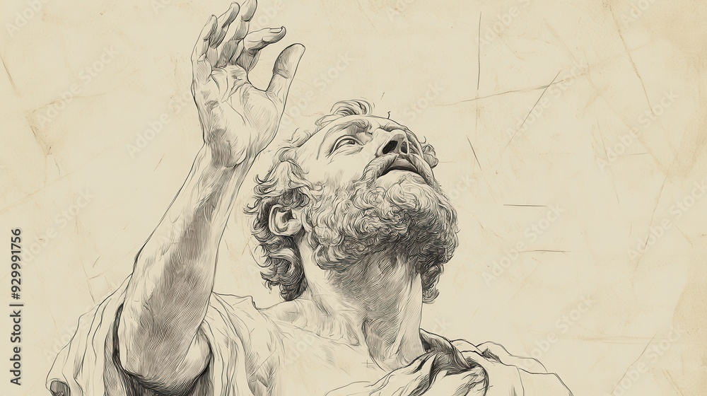 Biblical Illustration of Job Continuing His Speech - Raising His Hand ...