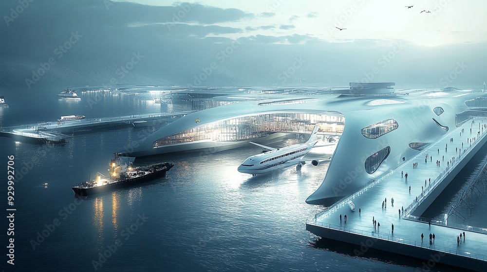 Conceptual blueprint of a multimodal transportation hub, where haulage ...