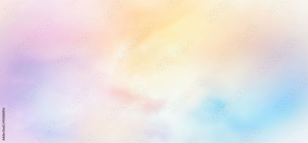 Softly blurred pastel blue and yellow background with a light rainbow ...