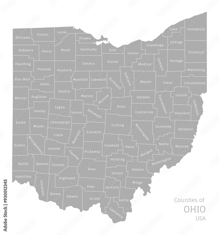 Gray map of Ohio, federal state of USA. Silhouette of Ohio abstract ...