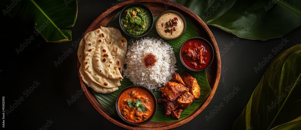 A vegetarian dish served on banana leaves during festivals like Onam ...