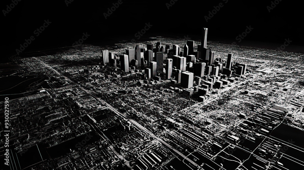 Technical aerial visual, 3D LiDAR GIS aerial map satellite scan model ...