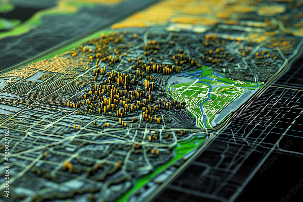 Technical aerial visual, 3D LiDAR GIS aerial map satellite scan model ...
