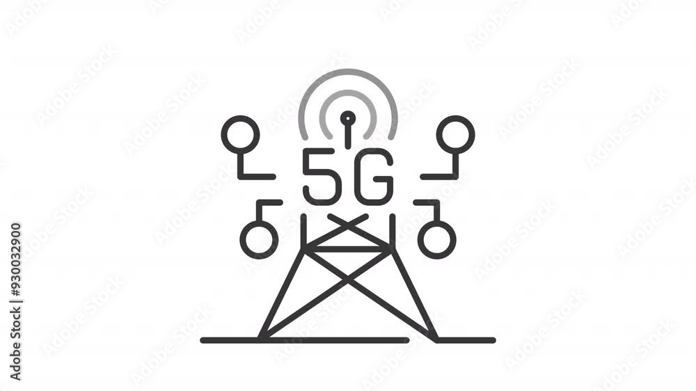 Animated radio tower icon. Wireless signal transmission line animation ...