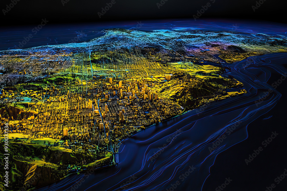 Technical aerial visual, 3D LiDAR GIS aerial map satellite scan model ...