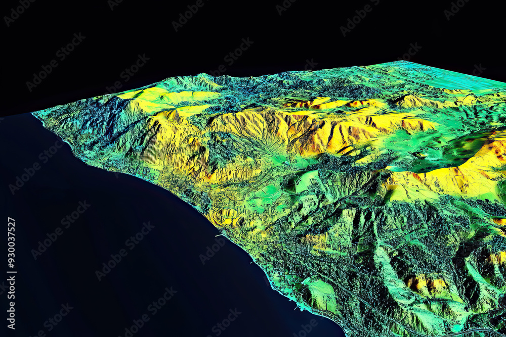 Technical aerial visual, 3D LiDAR GIS aerial map satellite scan model ...