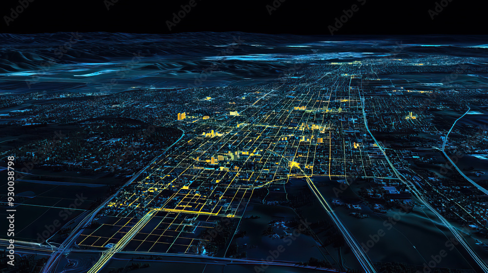 Technical aerial visual, 3D LiDAR GIS aerial map satellite scan model ...