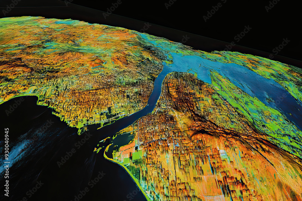 Technical aerial visual, 3D LiDAR GIS aerial map satellite scan model ...