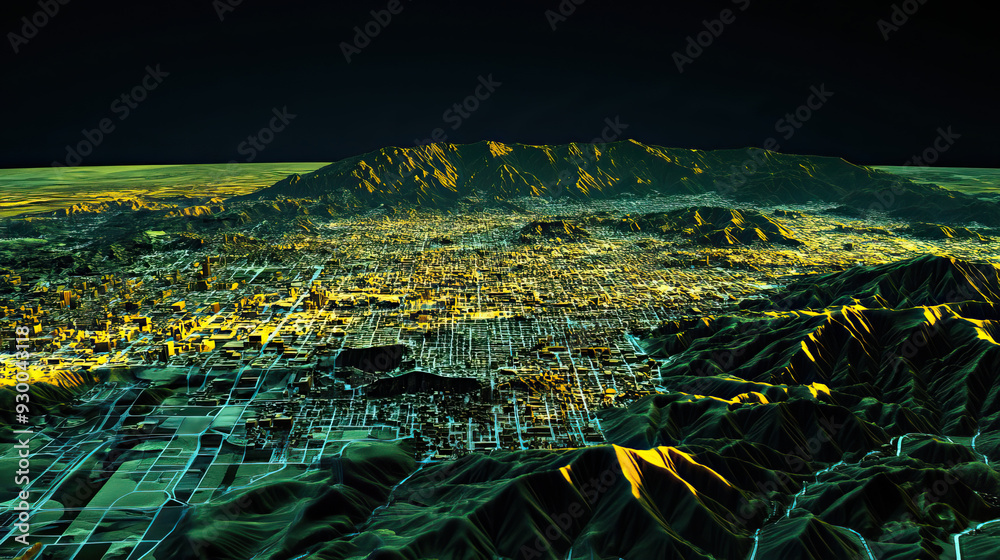 Technical aerial visual, 3D LiDAR GIS aerial map satellite scan model ...