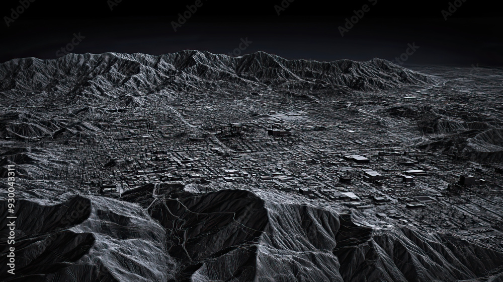 Technical aerial visual, 3D LiDAR GIS aerial map satellite scan model ...