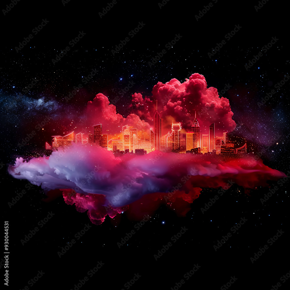 Spectacular cosmic cloud explosion within transparent square with black ...