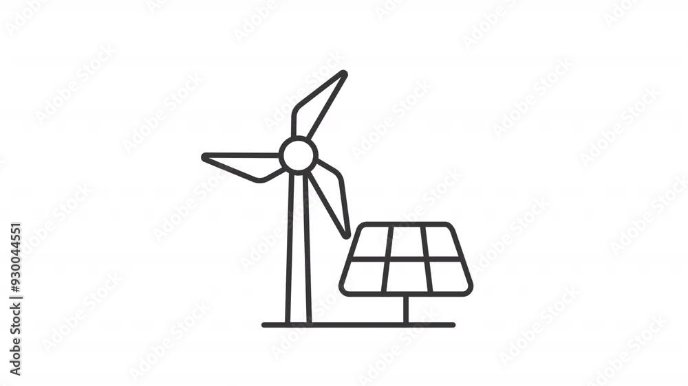 Renewable energy line animation. Animated windmill and solar panel icon ...