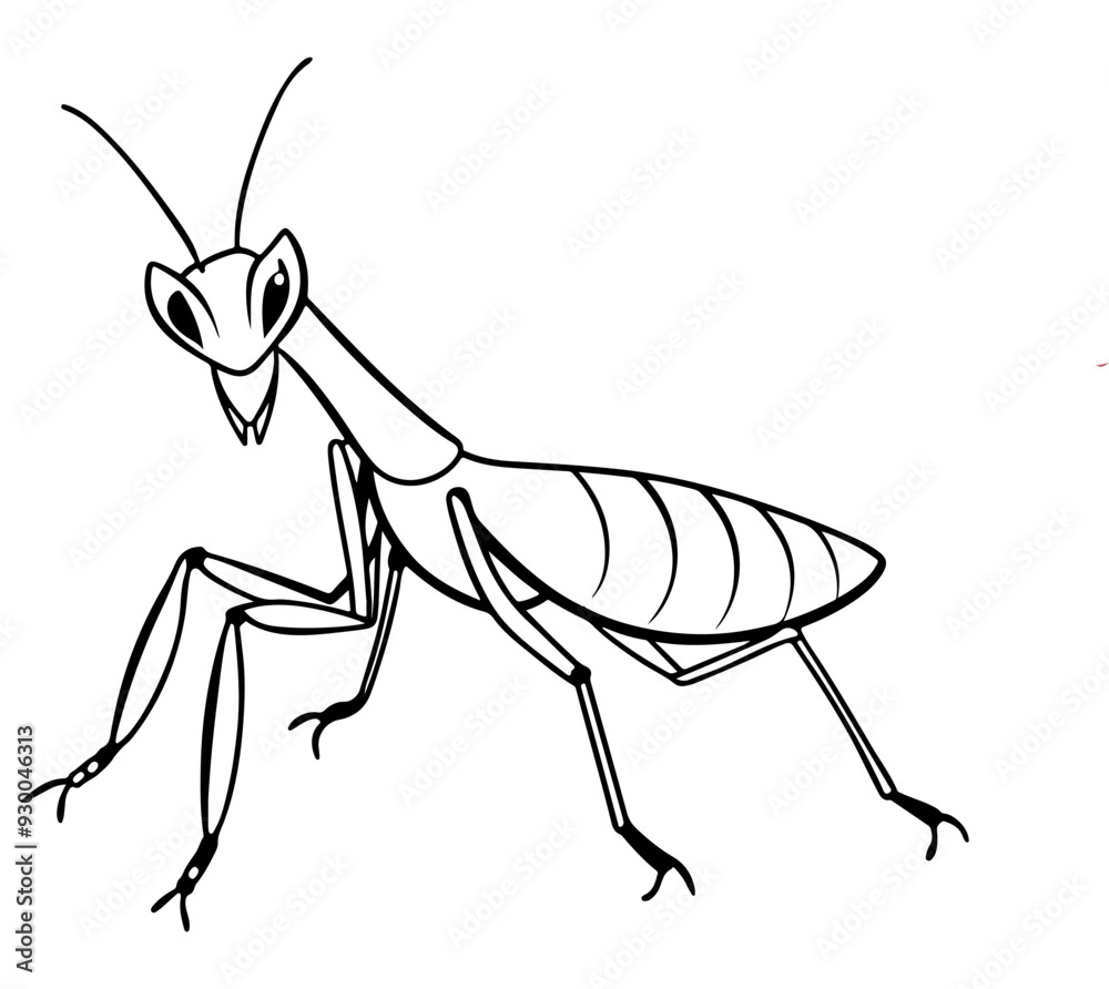 praying mantis line art, realistic Mantis outline vector art, praying ...