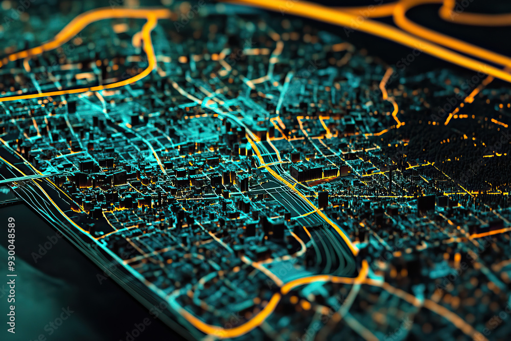 Technical aerial visual, 3D LiDAR GIS aerial map satellite scan model ...