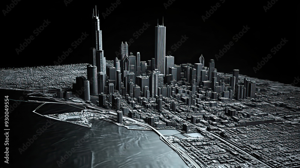 Technical aerial visual, 3D LiDAR GIS aerial map satellite scan model ...