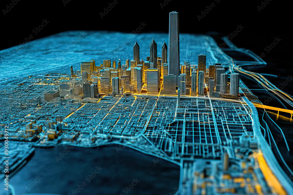 Technical aerial visual, 3D LiDAR GIS aerial map satellite scan model ...