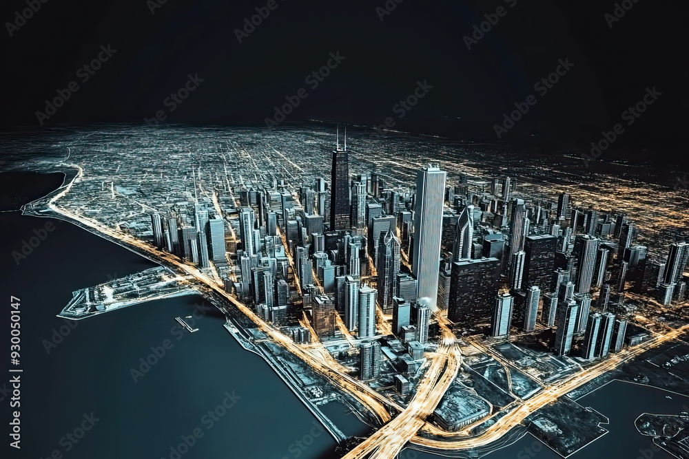 Technical aerial visual, 3D LiDAR GIS aerial map satellite scan model ...