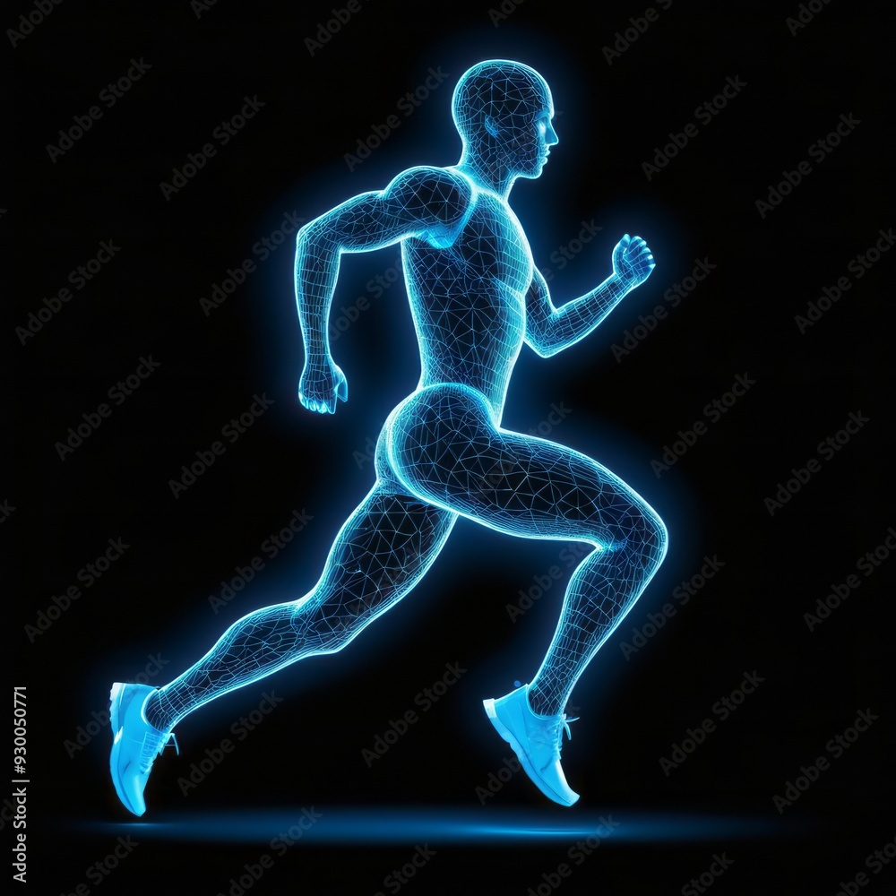 An X-ray style rendering of a male figure in a sprinting pose, the ...