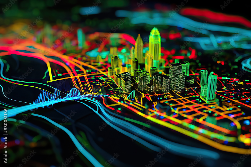 Technical aerial visual, 3D LiDAR GIS aerial map satellite scan model ...