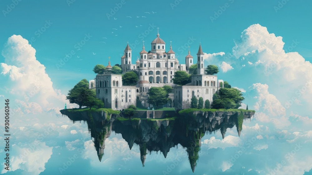 Fantasy city built on floating islands in the sky, floating city ...