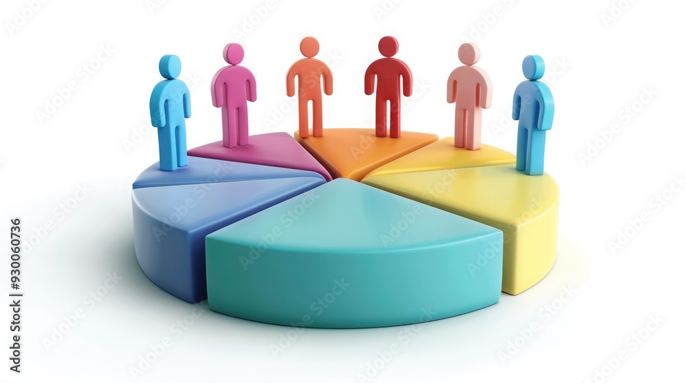 Colorful pie chart with figures representing teamwork, collaboration ...