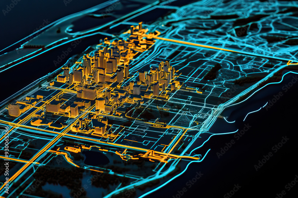 Technical aerial visual, 3D LiDAR GIS aerial map satellite scan model ...