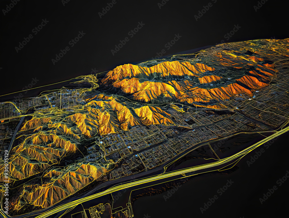 Technical aerial visual, 3D LiDAR GIS aerial map satellite scan model ...