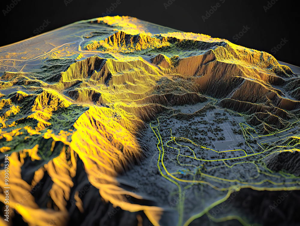 Technical aerial visual, 3D LiDAR GIS aerial map satellite scan model ...