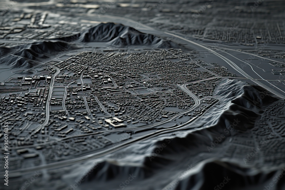 Technical aerial visual, 3D LiDAR GIS aerial map satellite scan model ...