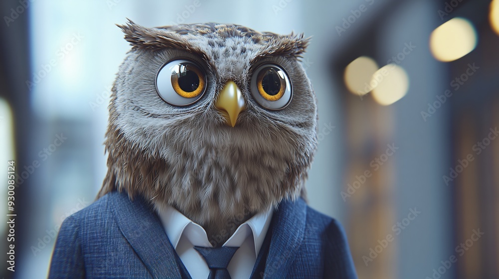 Chic ad features a virtual owl influencer in a suit, sharing savvy ...