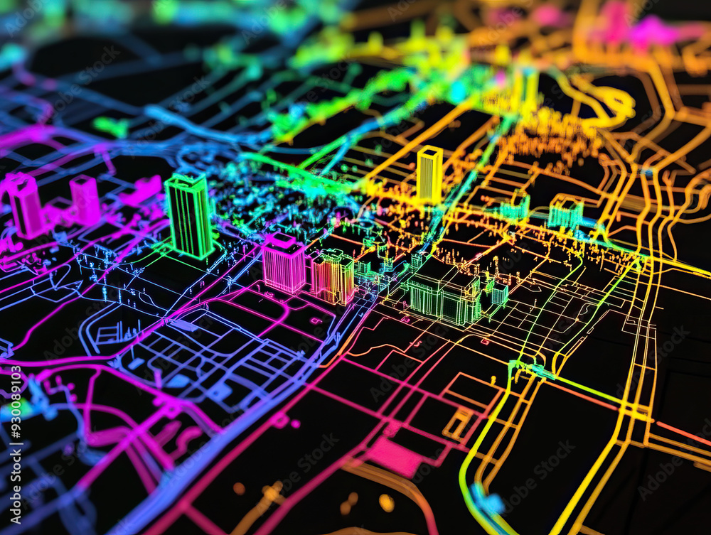 Technical aerial visual, 3D LiDAR GIS aerial map satellite scan model ...